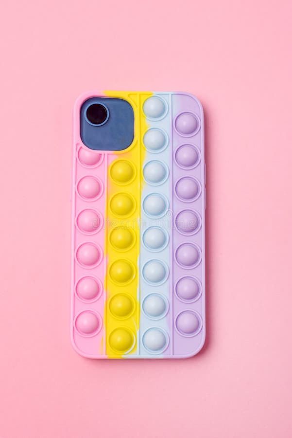 Mobile Phone with Colourful Pop it Case Pink Background Vertical Stock ...