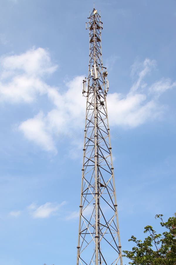 Mobile Phone Communication Tower Transmission Signal with Blue Sky and ...