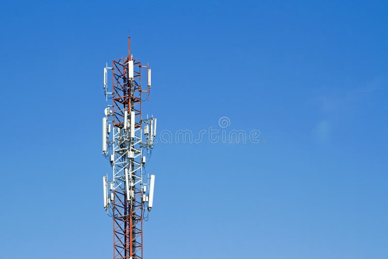 Mobile Phone Communication Tower Transmission Signal with Blue Stock ...