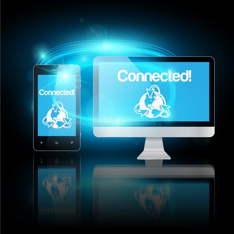 Mobile Phone and Computer Connected Stock Vector - Illustration of ...