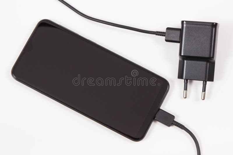 Mobile Phone with Connected Plug of Charger. Smartphone Charging Stock ...