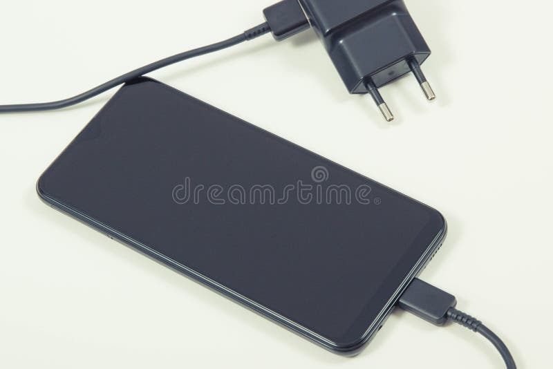 Mobile Phone with Connected Plug of Charger. Smartphone Charging Stock ...