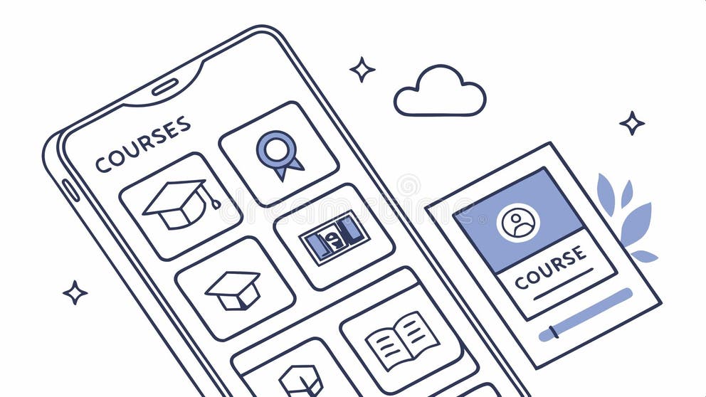 Mobile Phone Courses App, Online Education and Digital Learning Platform Vector Design ...