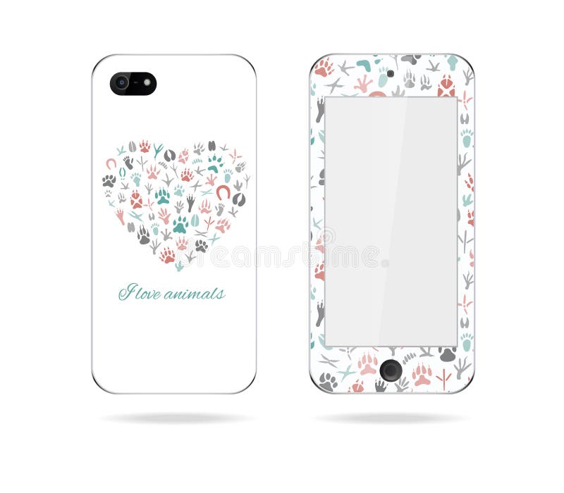 Mobile Phone Cover Back and Screen. Vector Decorative Animals Ba Stock ...