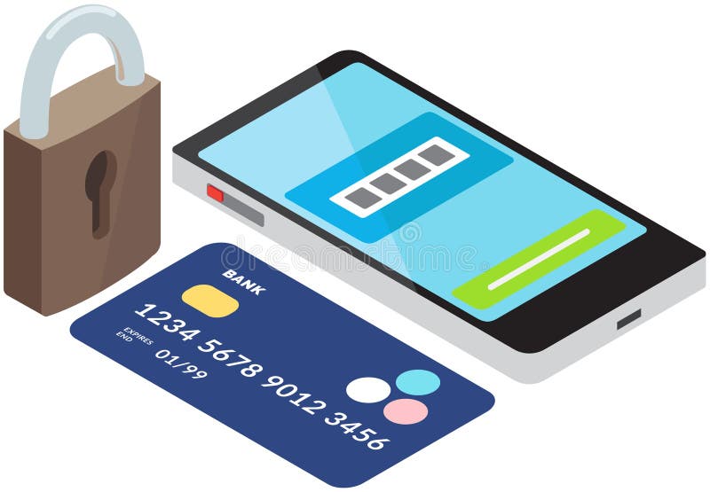 Mobile Phone, Credit Card and Padlock. Data Protection, Software Access ...