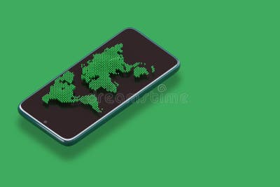 Mobile Phone with 3d World Map. 3d Illustration Stock Illustration ...