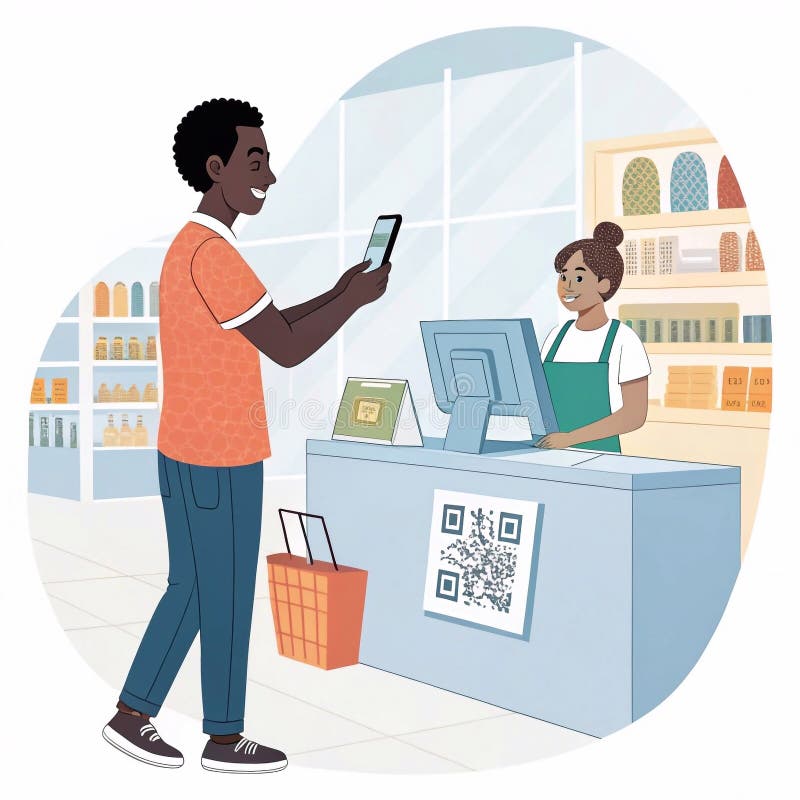 Mobile Phone in Dark-skinned Hands Scanning a QR Code at a Store ...
