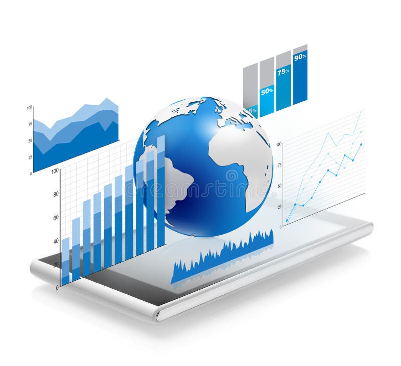 Mobile Phone with Diagrams Projection Stock Illustration - Illustration ...