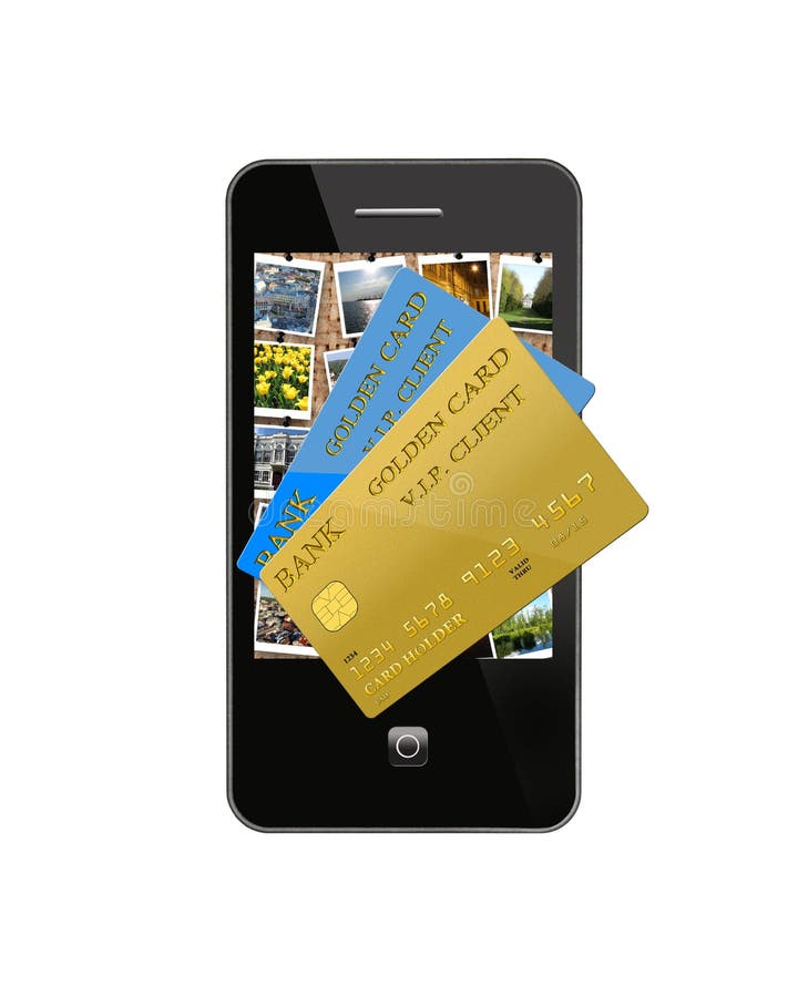 Mobile Phone with Different Credit Cards Stock Image - Image of glass ...