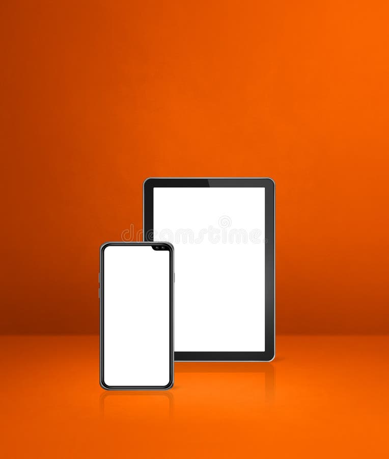 Mobile Phone and Digital Tablet Pc on Orange Office Desk Stock ...