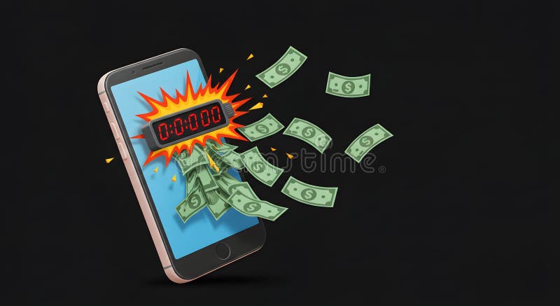 Smartphone Countdown Timer Exploding with Money Stock Photo - Image of ...