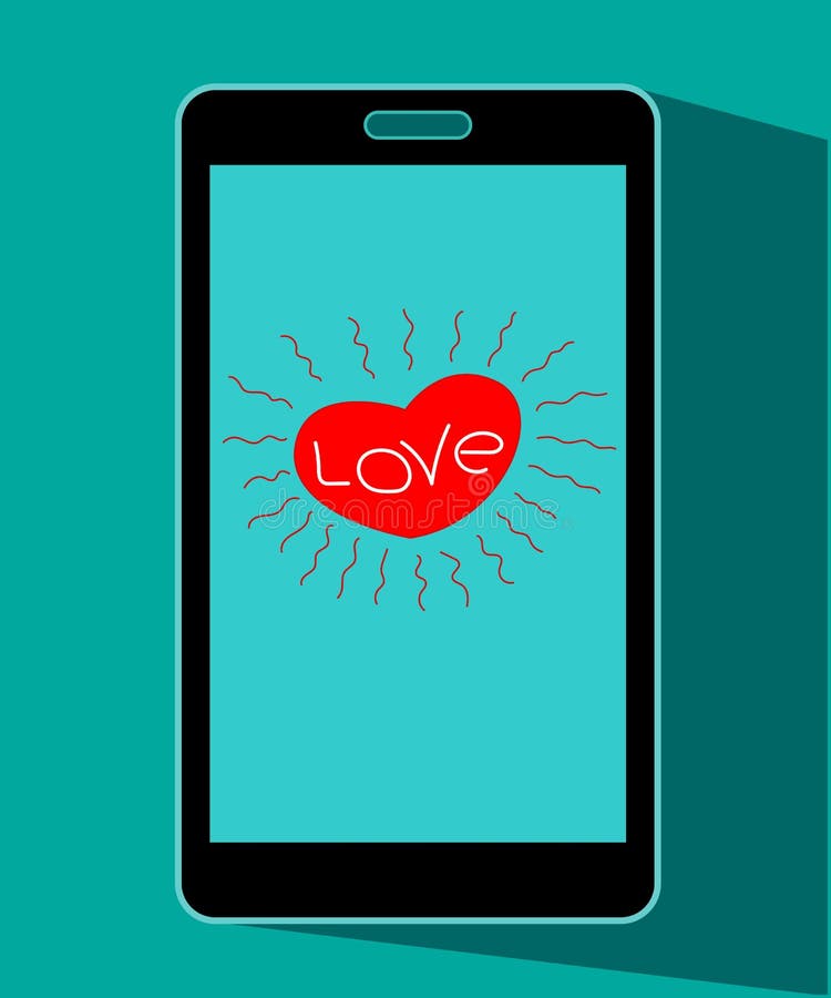 Valentine Heart on the Mobile Phone Icon Stock Vector - Illustration of ...