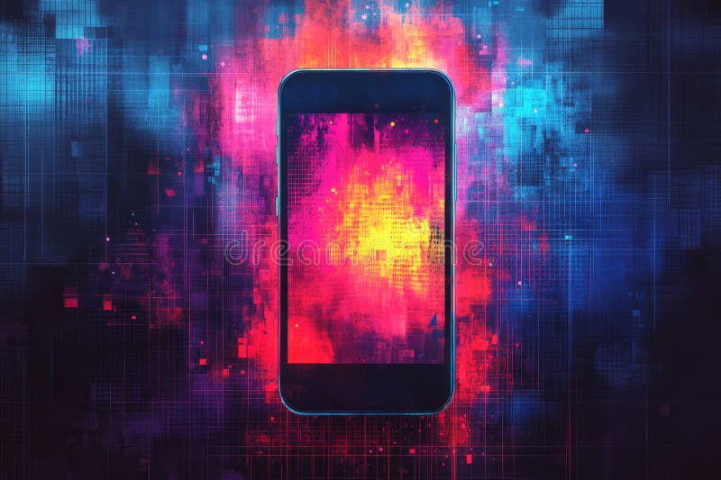 Mobile Phone Displaying Colorful Pixelated Abstract Image on Digital ...