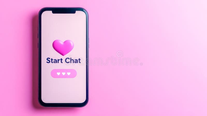 Smartphone Showing Start Chat Button with Pink Heart on Dating App ...