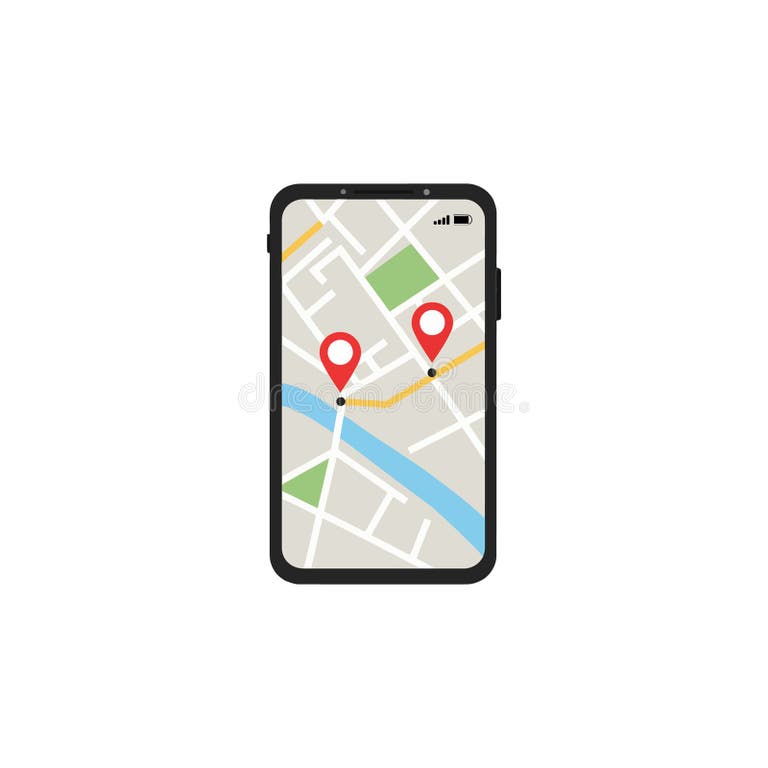 Mobile Phone Displaying Map with Location Markers in Flat Vector Art ...