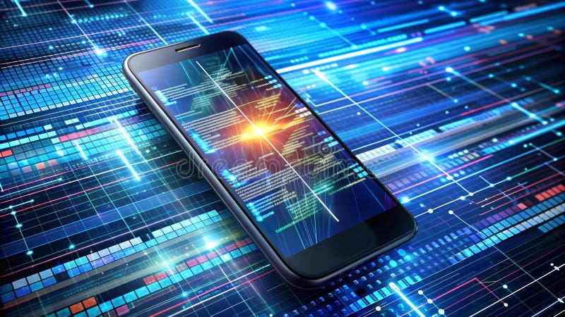 A Mobile Phone Displaying a Website Code Editor on a Screen Surrounded ... A Mobile Phone Displaying a Website Code Editor on a Screen Surrounded ...