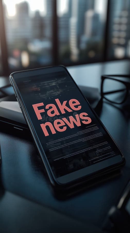 Mobile Phone Displaying Words Fake News on Its Screen, Emphasizing ...
