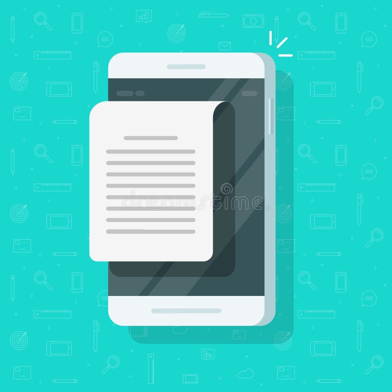 Mobile Phone Document Notification Vector, Flat Smartphone with Open ...