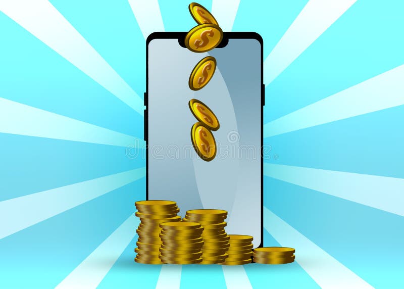 Mobile Phone and Dollar Golden Coin Illustration Concept Stock ...