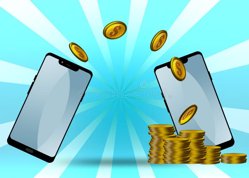 Mobile Phone and Dollar Golden Coin Illustration Concept Stock ...