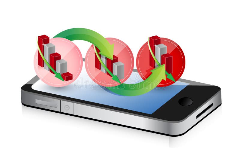 Smartphone with Up and Down Business Graph Stock Illustration ...