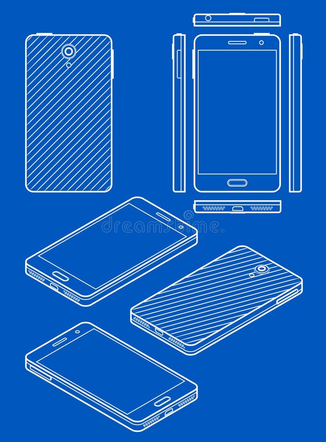 Mobile Phone Drawing in Blueprint Style Stock Vector - Illustration of ...