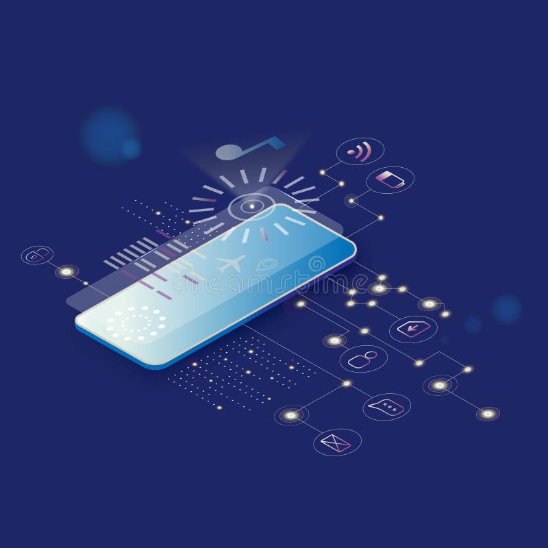 Mobile Phone Drawn in Isometric Style on a Blue Background Stock Vector ...