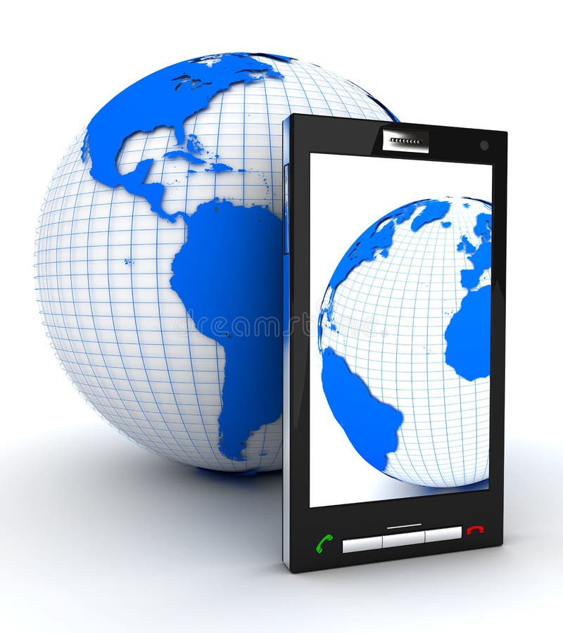 Mobile phone and Earth stock illustration. Illustration of idea - 15555879