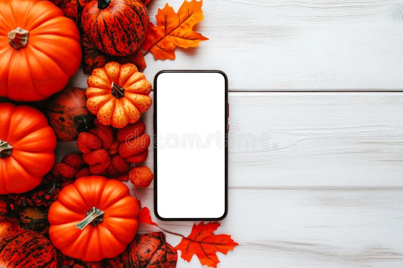 Mobile Phone with Empty Screen and Beautiful Autumn Decoration, Copy ...