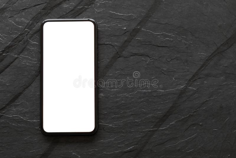 Mobile Phone with Empty Screen on Black Stone Surface Stock Photo ...