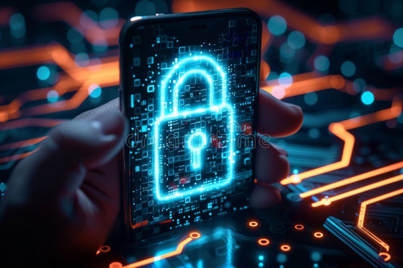 Mobile Phone Encrypted with a Padlock Symbolizes Secure Digital ...