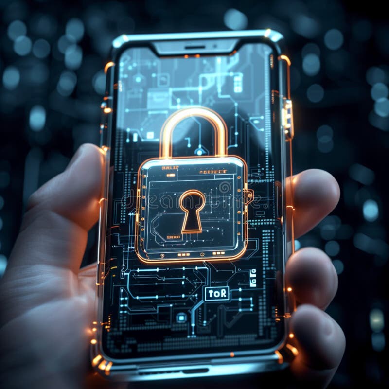 Mobile Phone Encrypted with a Padlock Symbolizes Secure Digital ...