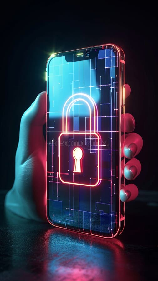 Mobile Phone Encrypted with a Padlock Symbolizes Secure Digital ...