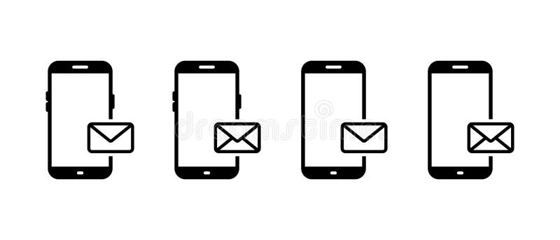 Mobile Phone with Envelope Message Icon Set. Email on Cellphone Screen ...