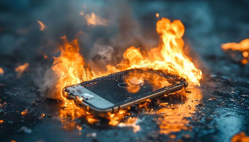 Mobile Phone Explosion. Mobile Phone Battery Fire Stock Image - Image ...