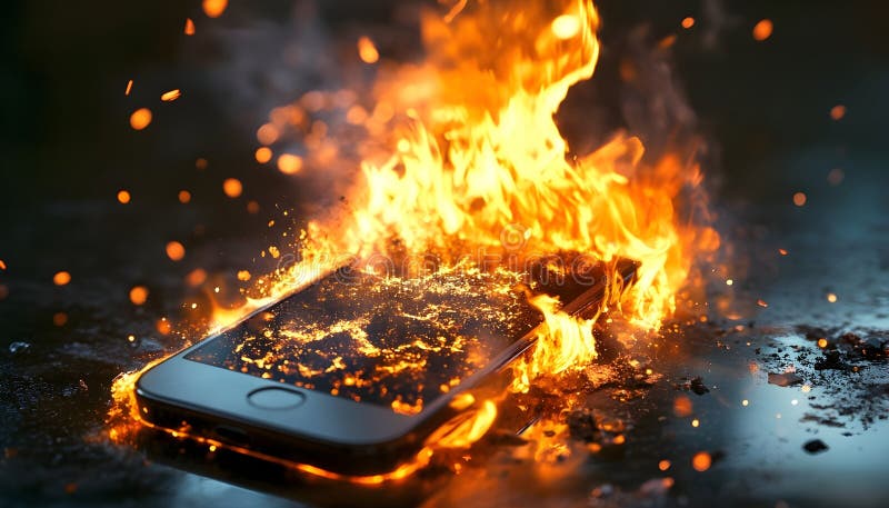 Mobile Phone Explosion. Mobile Phone Battery Fire Stock Photo - Image ...