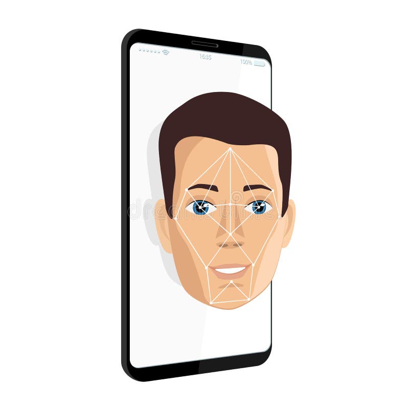 Mobile Phone with Face Recognition Stock Illustration - Illustration of ...