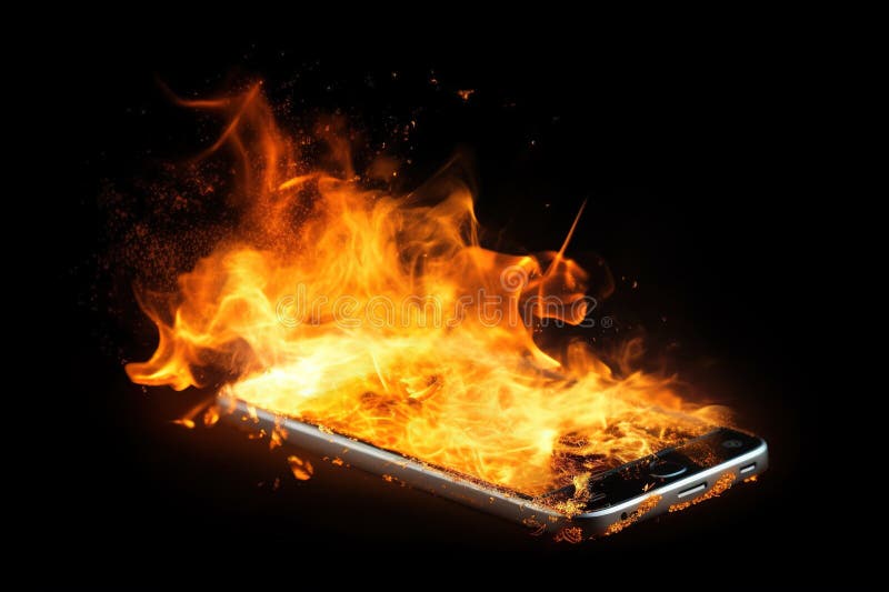 Mobile Phone in Fire. Generative AI Stock Illustration - Illustration ...