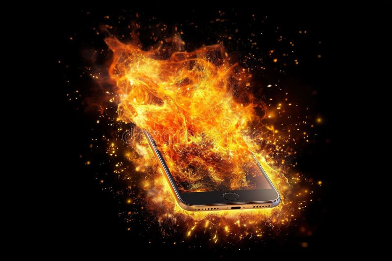 Mobile Phone in Fire. Generative AI Stock Illustration - Illustration ...