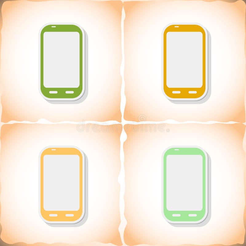 Mobile Phone. Flat Sticker with Shadow on Old Paper Stock Vector ...