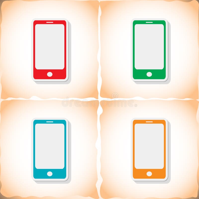 Mobile Phone. Flat Sticker with Shadow on Old Paper Stock Vector ...