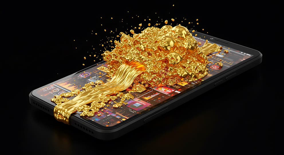 Mobile Phone with Golden Liquid and Splash Stock Illustration ...