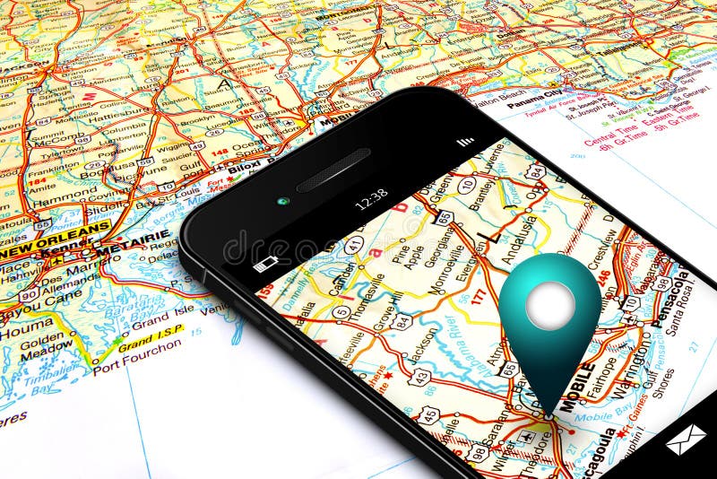 Mobile Phone with Gps and Map in Background Stock Photo - Image of ...