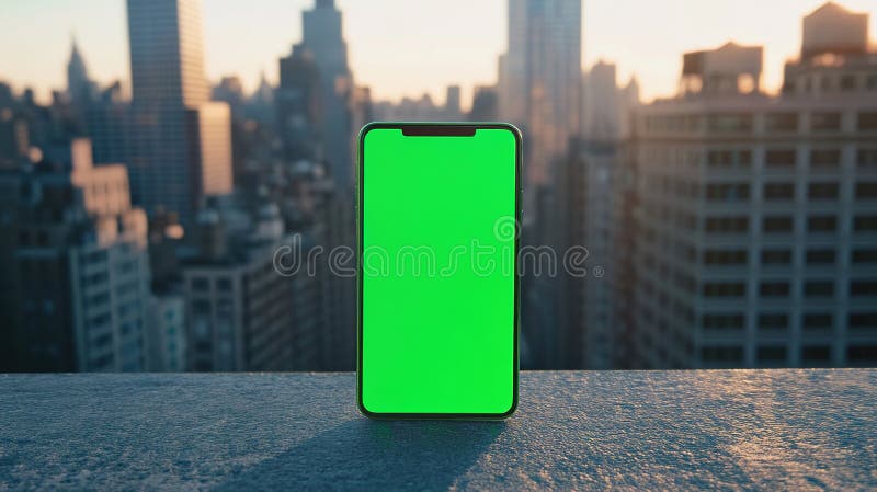 Mobile Phone with Green Screen Against Urban Backdrop Stock ...
