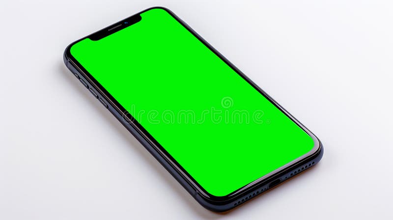 Mobile Phone with Green Screen Layout Top Side View Isolated on Blank ...