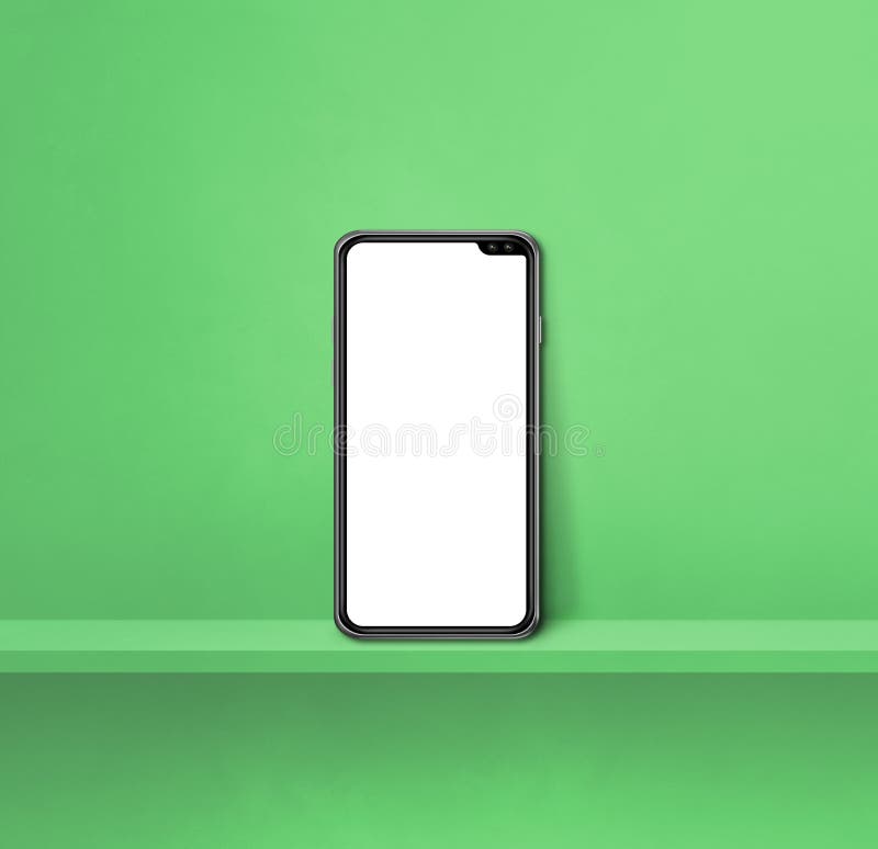 Mobile Phone on Green Wall Shelf. Square Background Stock Illustration ...