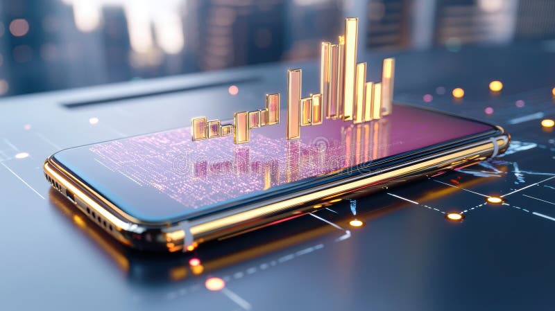 Mobile Phone with Growing Chart - Mobile Trading Stock Illustration ...