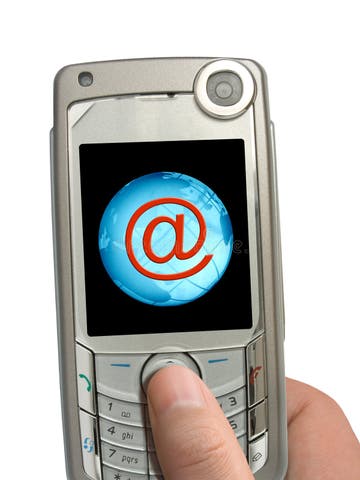 Mobile Phone in Hand, Email and Earth on Display Stock Photo - Image of ...