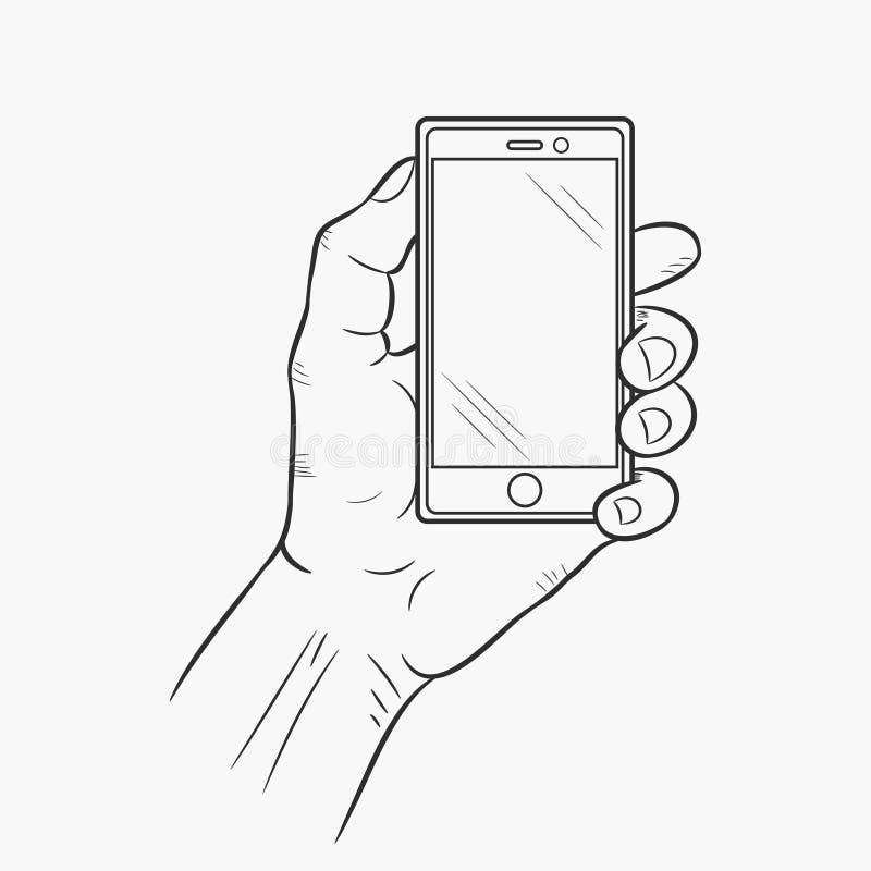 Mobile Phone in Hand, Front View. Vector Illustration. Stock Vector ...