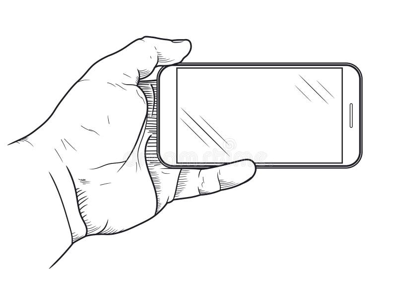 Mobile Phone in Hands Front View. Sketch of Hand Holding Empty ...